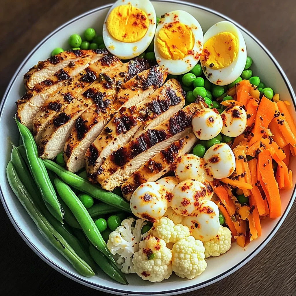 Grilled Chicken Protein Bowl with Eggs, Veggies & Creamy Dressing